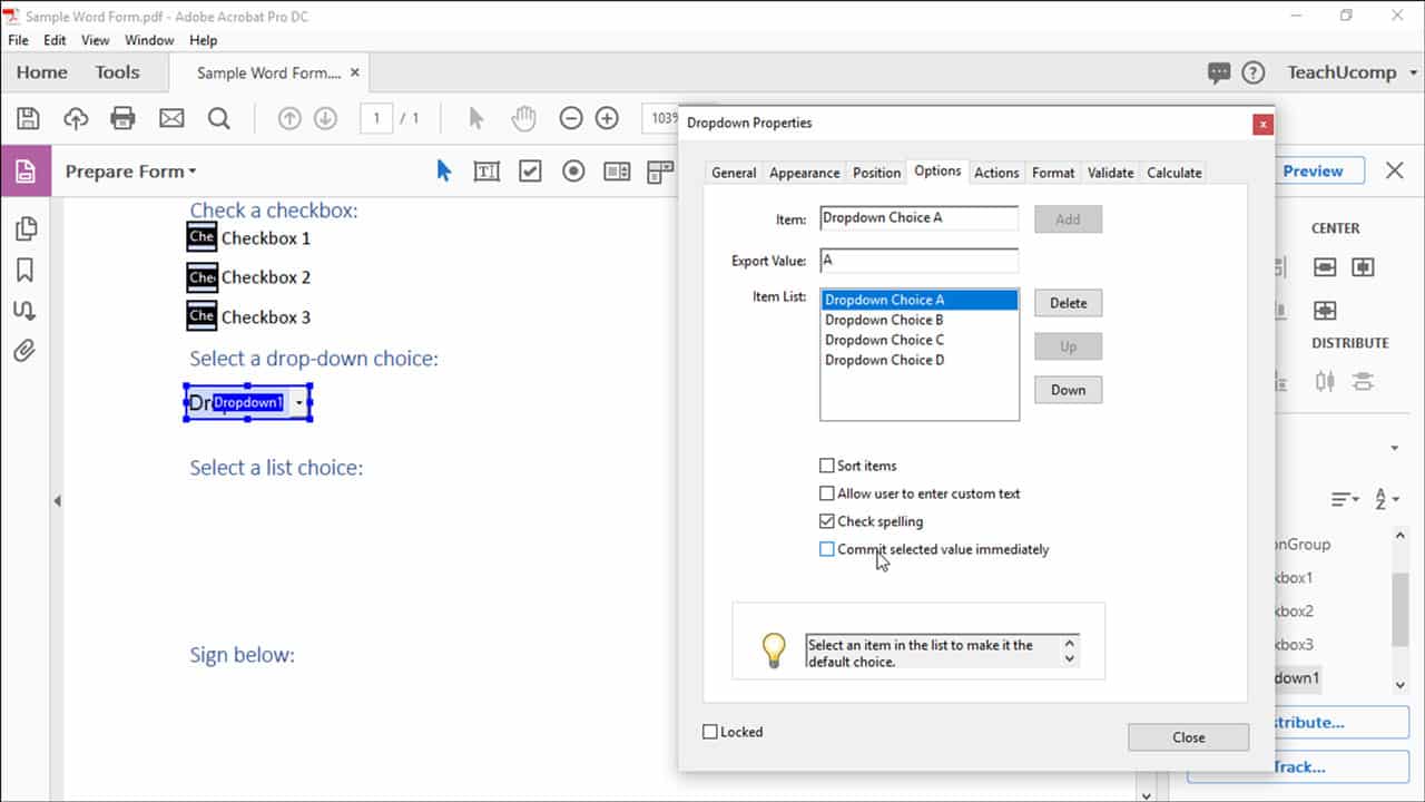 How To Create Drop Down List In Adobe Acrobat Dc