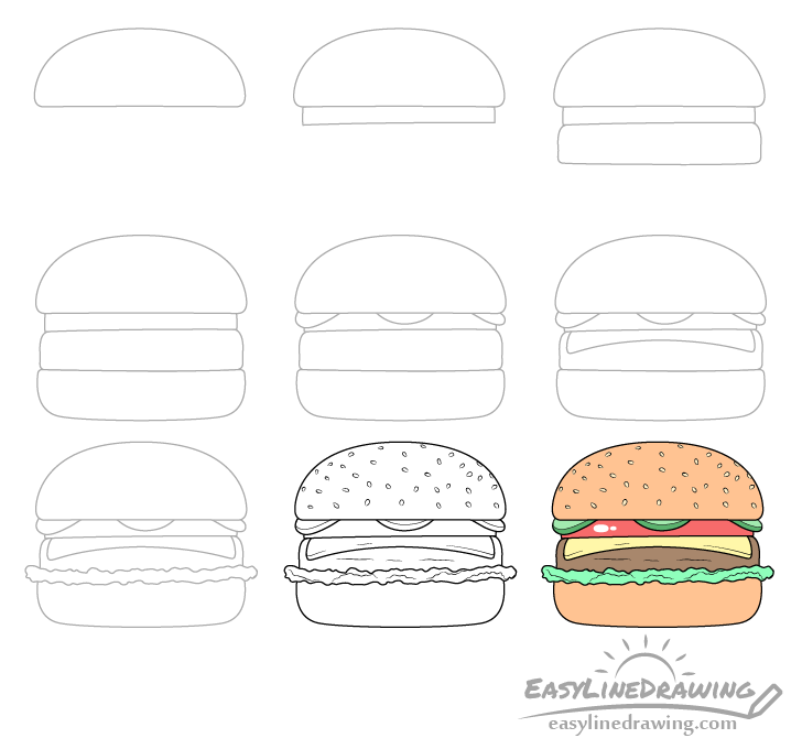 How To Draw A Burger Step By Step